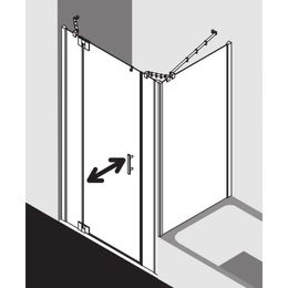Kermi Filia XP Pendelt&uuml;r 1-fl&uuml;gelig mit Festfeldern FX1GL14318VUK 143 x 185 cm, silber hochglanz, ESG SR Opaco, links, auf Duschplatz