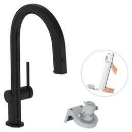 Hansgrohe Aqittura M91 K&uuml;chenarmatur 76826670 Ausziehauslauf, 1jet, sBox, mattschwarz