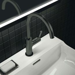 Ideal Standard Joy Waschtischarmatur BC777A5 hoher Auslauf, schwenkbar, mit Ablaufgarnitur, Ausladung 169mm, Magnetic Grey