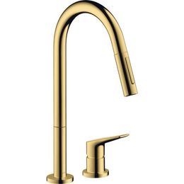 Hansgrohe 2-Loch-Sp&uuml;ltisch-Einhebelmischer 34822990 mit Ausziehbrause, polished gold optic