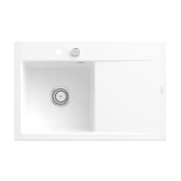 Villeroy & Boch Villeroy und Boch Subway Style 45 Flat Einbausp&uuml;le 334802KG links, mit Ablaufgarnitur, Excenterbet&auml;tigung, snow white CeramicPlus, 78 x 51 cm