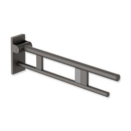 HEWI System 900 Mobiler St&uuml;tzklappgriff 900.50.42260SC Ausladung 700 mm, Edelstahl pulverbeschichtet dunkelgrau perlglimmer tiefmatt, rechts, Sp&uuml;lausl&ouml;sung Funk