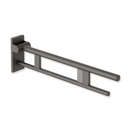 HEWI System 900 Mobiler St&uuml;tzklappgriff 900.50.42360SC Ausladung 750 mm, Edelstahl pulverbeschichtet dunkelgrau perlglimmer tiefmatt, rechts, Sp&uuml;lausl&ouml;sung Funk