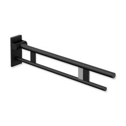 HEWI System 900 Mobiler St&uuml;tzklappgriff 900.50.42460DC Ausladung 850 mm, Edelstahl pulverbeschichtet schwarz tiefmatt, rechts, Sp&uuml;lausl&ouml;sung Funk