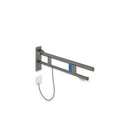 HEWI System 900 St&uuml;tzklappgriff 900.50.18360SC Ausladung 700 mm, Edelstahl pulverbeschichtet dunkelgrau perlglimmer tiefmatt, links