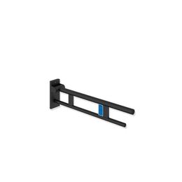 HEWI System 900 Mobiler St&uuml;tzklappgriff 900.50.41860DC Ausladung 700 mm, Edelstahl pulverbeschichtet schwarz tiefmatt, links, Sp&uuml;lausl&ouml;sung Funk