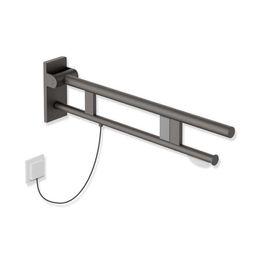 HEWI System 900 St&uuml;tzklappgriff 900.50.13160SC Ausladung 750 mm, Edelstahl pulverbeschichtet dunkelgrau perlglimmer tiefmatt, rechts