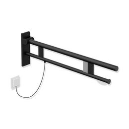HEWI System 900 St&uuml;tzklappgriff 900.50.19760DC Ausladung 850 mm, Edelstahl pulverbeschichtet schwarz tiefmatt, rechts