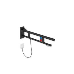 HEWI System 900 St&uuml;tzklappgriff 900.50.13660DC Ausladung 850 mm, Edelstahl pulverbeschichtet schwarz tiefmatt, links