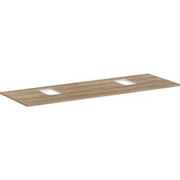 Hansgrohe Xelu Q Konsole 54126230 1560 x 550 mm, 2 Ausschnitte, Aufsatzwaschtisch mit Hahnloch, Eiche Natur