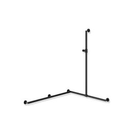 HEWI System 900 Edelstahl-Duschhandlauf 900.35.30960CV 1250 x 965 x 1185 mm, pulverbeschichtet schwarz tiefmatt, Halter Polyamid schwarz matt, links