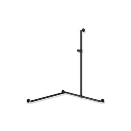 HEWI System 900 Edelstahl-Duschhandlauf 900.35.30460CV 1250 x 965 x 965 mm, pulverbeschichtet schwarz tiefmatt, Halter Polyamid schwarz matt, links