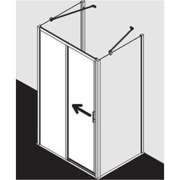 Kermi Liga Gleitt&uuml;r 2-tlg. bodenfrei mit Festfeld LID2L145201AK 141-146x200cm, silber mattglanz, ESG klar, links, auf Duschwanne
