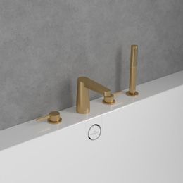Villeroy & Boch Villeroy und Boch Conum Vierloch-Badewannenarmatur TVT12700200076 mit Handbrause, brushed gold