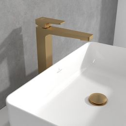 Villeroy & Boch Villeroy und Boch Architectura Square Waschtischarmatur TVW12500200076 erh&ouml;ht, mit Push-Open-Ablaufgarnitur, brushed gold