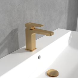 Villeroy & Boch Villeroy und Boch Architectura Square Waschtischarmatur TVW12500100076 mit Zugstangen-Ablaufgarnitur, brushed gold