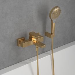 Villeroy & Boch Villeroy und Boch Architectura Square Badewannenarmatur TVT12500100076 mit Umsteller, Wandmontage, brushed gold