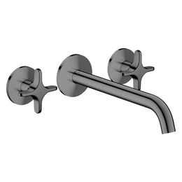 Hansgrohe AXOR One 3-Loch Waschtischarmatur 48140330 Unterputz, Ausladung 220mm, Wandmontage mit Rosetten, mit Kreuzgriff, polished black chrome