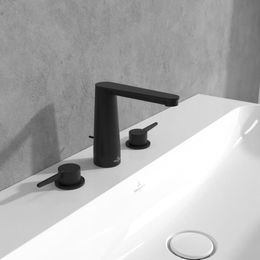 Villeroy & Boch Villeroy und Boch Conum Dreiloch-Waschtischarmatur TVW127001000K5 mit Zugstangen- Ablaufgarnitur, matt black
