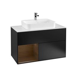 Villeroy & Boch Villeroy und Boch Finion Waschtischunterschrank G361GNPD 100cm, Abdeckplatte white matt, Emotion, Regal links Walnut veneer, Black matt lacquer