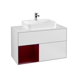 Villeroy & Boch Villeroy und Boch Finion Waschtischunterschrank G361HBMT 100cm, Abdeckplatte white matt, Emotion, Regal links Peony, White matt lacquer