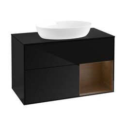 Villeroy & Boch Villeroy und Boch Finion Waschtischunterschrank FA22GNPH 100cm, Abdeckplatte black matt, Regale Walnut Veneer, Glossy Black Lacquer