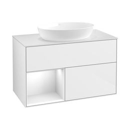 Villeroy & Boch Villeroy und Boch Finion Waschtischunterschrank GA11GFGF 100cm, Abdeckplatte white matt, Emotion, Regale Glossy white lacquer, Glossy white lacquer