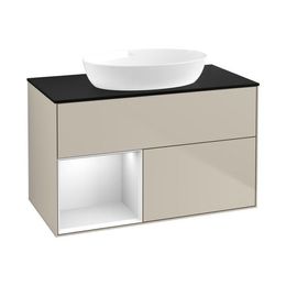 Villeroy & Boch Villeroy und Boch Finion Waschtischunterschrank GA12MTHH 100cm, Abdeckplatte black matt, Emotion, Regale White matt lacquer, Sand Matt Lacquer