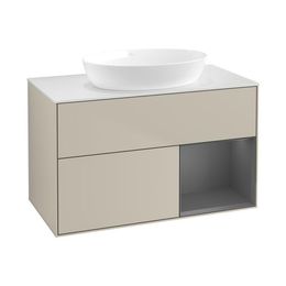 Villeroy & Boch Villeroy und Boch Finion Waschtischunterschrank GA21GKHH 100cm, Abdeckplatte white matt, Emotion, Regale Anthracite matt lacquer, Sand Matt Lacquer