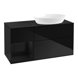 Villeroy & Boch Villeroy und Boch Finion Waschtischunterschrank FA42PHPH 120cm, Abdeckplatte black matt, Regale Glossy black lacquer, Glossy Black Lacquer