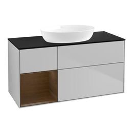 Villeroy & Boch Villeroy und Boch Finion Waschtischunterschrank GA62GNGJ 120cm, Abdeckplatte black matt, Emotion, Regale Walnut Veneer, Light grey matt