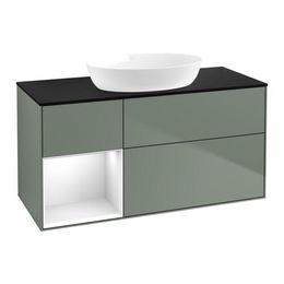 Villeroy & Boch Villeroy und Boch Finion Waschtischunterschrank GA62GFGM 120cm, Abdeckplatte black matt, Emotion, Regale Glossy white lacquer, Olive Matt Lacquer