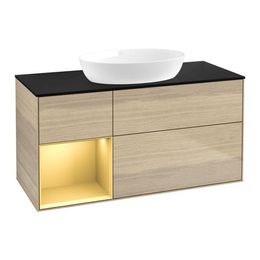Villeroy & Boch Villeroy und Boch Finion Waschtischunterschrank GA62HFPC 120cm, Abdeckplatte black matt, Emotion, Regale Gold matt lacquer, Oak Veneer