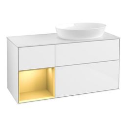 Villeroy & Boch Villeroy und Boch Finion Waschtischunterschrank FA41HFGF 120cm, Abdeckplatte white matt, Regale Gold matt lacquer, Glossy white lacquer