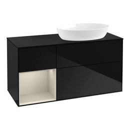 Villeroy & Boch Villeroy und Boch Finion Waschtischunterschrank FA42HHPH 120cm, Abdeckplatte black matt, Regale sand matt lacquer, Glossy Black Lacquer