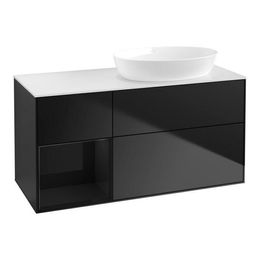 Villeroy & Boch Villeroy und Boch Finion Waschtischunterschrank FA41PHPD 120cm, Abdeckplatte white matt, Regale Glossy black lacquer, Black matt lacquer