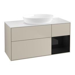 Villeroy & Boch Villeroy und Boch Finion Waschtischunterschrank GA71PHHH 120cm, Abdeckplatte white matt, Emotion, Regale Glossy black lacquer, Sand Matt Lacquer