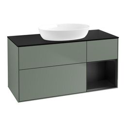 Villeroy & Boch Villeroy und Boch Finion Waschtischunterschrank GA72PDGM 120cm, Abdeckplatte black matt, Emotion, Regale Black matt lacquer, Olive Matt Lacquer
