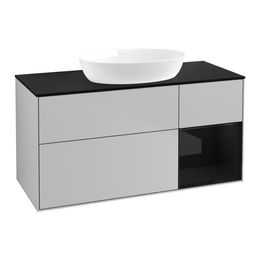 Villeroy & Boch Villeroy und Boch Finion Waschtischunterschrank GA72PHGJ 120cm, Abdeckplatte black matt, Emotion, Regale Glossy black lacquer, Light grey matt