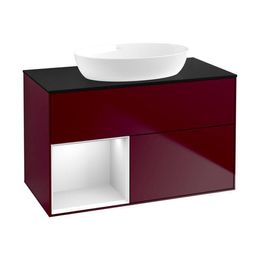 Villeroy & Boch Villeroy und Boch Finion Waschtischunterschrank FA12MTHB 100cm, Abdeckplatte black matt, Regale White matt lacquer, Peony Matt