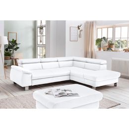 Ecksofa COTTA, B:249cm H:72cm T:100cm, weiß, Microfaser PRIMABELLE (100% Polyester);Kunstleder SOFTLUX;Feinstruktur (100% Polyester);Kunstleder