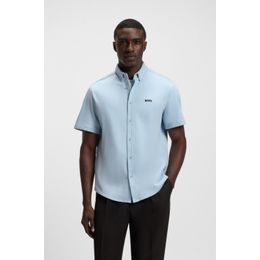 BOSS Green Herren Kurzarmhemd "B Motion S", blau, Gr. L, gestreift, Jersey, Obermaterial: 100% Baumwolle, Hemden, softe Baumwolle, Vier-Wege-Stretch,
