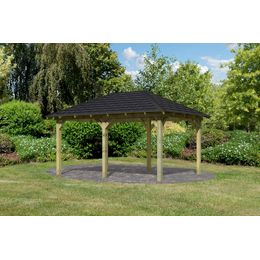 Pavillon Karibu, beige, Garten, Pavillons, "Perida", BxTxH: 345x485x296 cm, mit schwarzen Dachschindeln