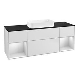 Villeroy & Boch Villeroy und Boch Finion Waschtischunterschrank G332MTMT 160cm, Abdeckplatte black matt, Emotion, Regale White matt lacquer, White matt lacquer