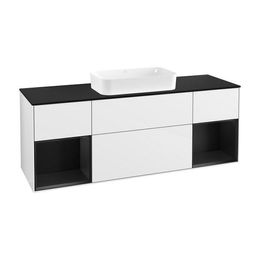 Villeroy & Boch Villeroy und Boch Finion Waschtischunterschrank G332PDGF 160cm, Abdeckplatte black matt, Emotion, Regale Black matt lacquer, Glossy white lacquer