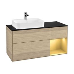 Villeroy & Boch Villeroy und Boch Finion Waschtischunterschrank G402HFPC 120cm, Abdeckplatte black matt, Emotion, Regal rechts Gold matt, Oak Veneer