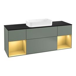 Villeroy & Boch Villeroy und Boch Finion Waschtischunterschrank G332HFGM 160cm, Abdeckplatte black matt, Emotion, Regale Gold matt lacquer, Olive Matt Lacquer