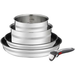 Tefal Pfannen-Set "Jamie Oliver Ingenio G6, Topf und Pfannenset abnehmbarer Griff", Ø 28cm, silber, Pfannen, stapelbar, platzsparend, einfache