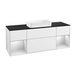 Villeroy & Boch Villeroy und Boch Finion Waschtischunterschrank G332MTGF 160cm, Abdeckplatte black matt, Emotion, Regale White matt lacquer, Glossy white lacquer