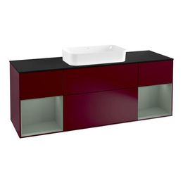 Villeroy & Boch Villeroy und Boch Finion Waschtischunterschrank F332GMHB 160x60,3cm, Abdeckplatte black matt, Regale Olive matt lacquer, Peony Matt